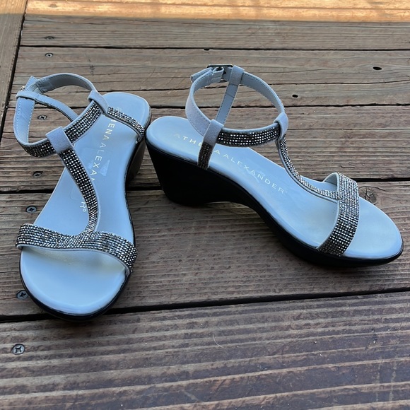 Shoes | Athena Alexander Silver And Black Wedge Beaded Sandals 7 | Poshmark
